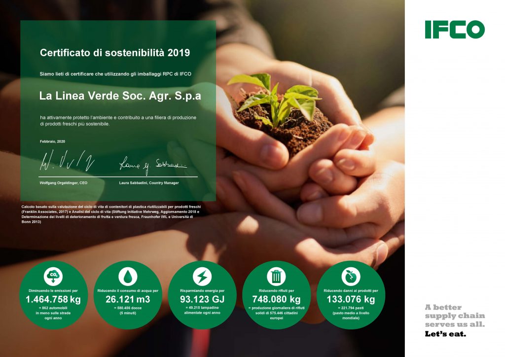 Certificado De Sostenibilidad Ifco Linea Verde Csr